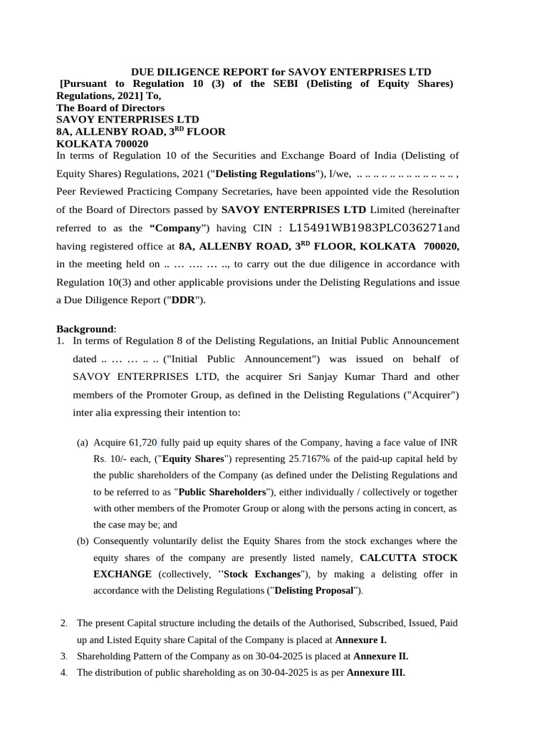 Due_Diligence_Report_Format | PDF | Equity (Finance) | Stocks