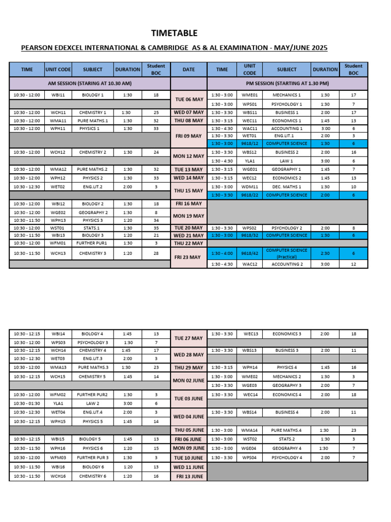 Edexcel IAL Exam Timetable 2025 | PDF | Physical Sciences | Natural Sciences