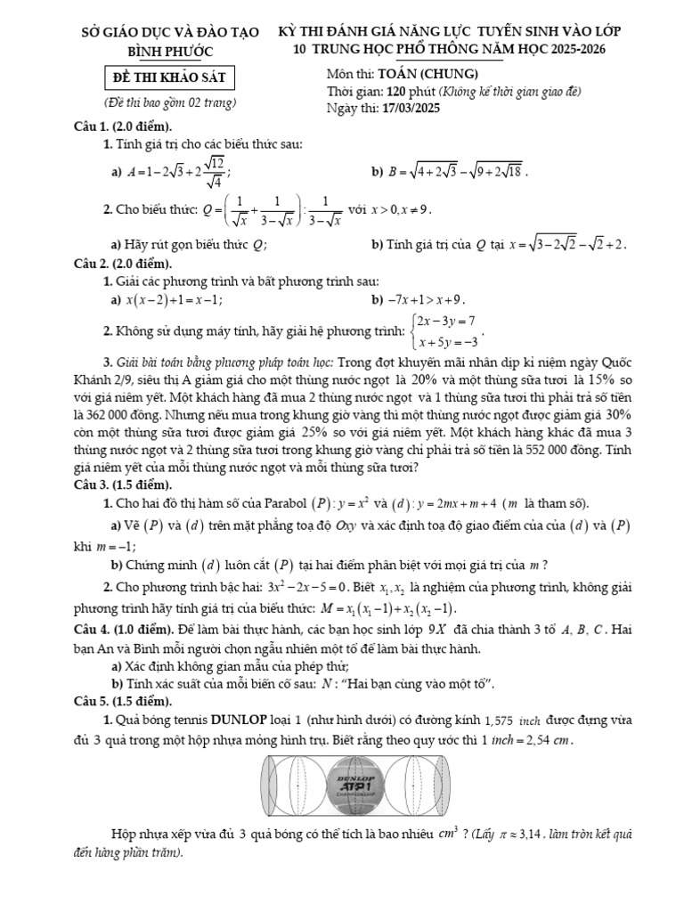 DE THI THU TUYEN SINH VAO 10 THCS | PDF