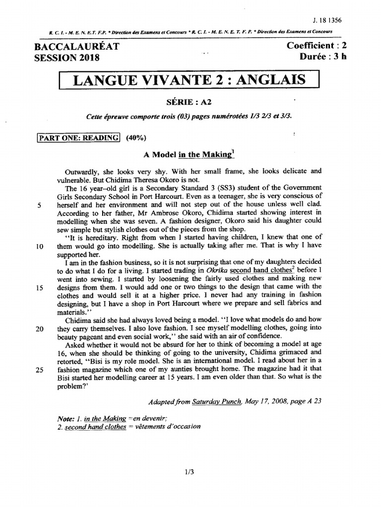 Bac A2 Angl 2018 Pdf