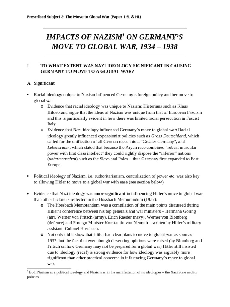 Impacts of Nazism On Germany's Move To Global War 1934 - 1938 | PDF ...