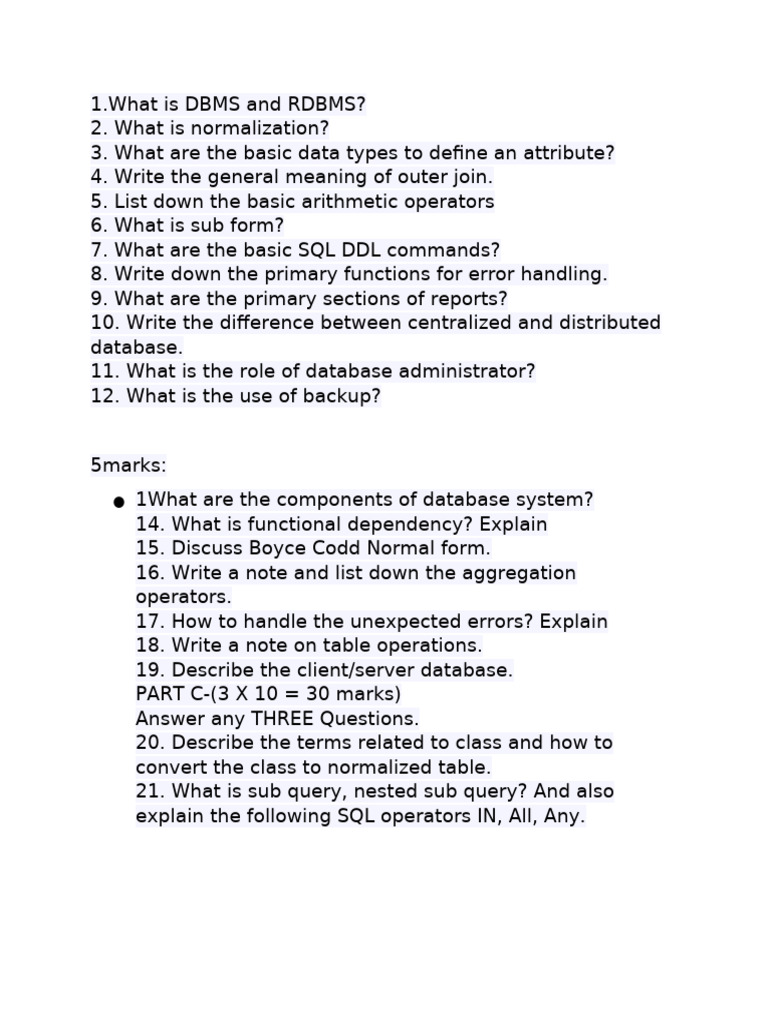 Rdbms Important Questions | PDF | Databases | Relational Database