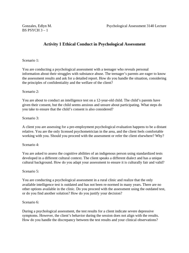 Activity 1 Ethical Conduct in Psychological Assessment | PDF ...