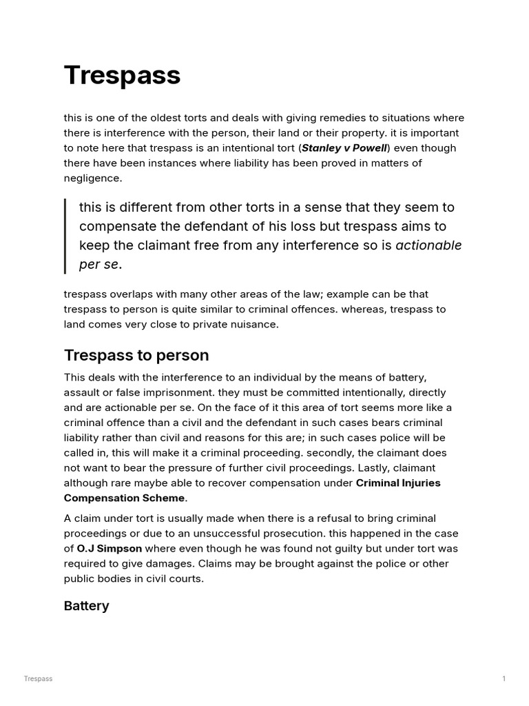 Trespass | PDF | Tort | Public Law