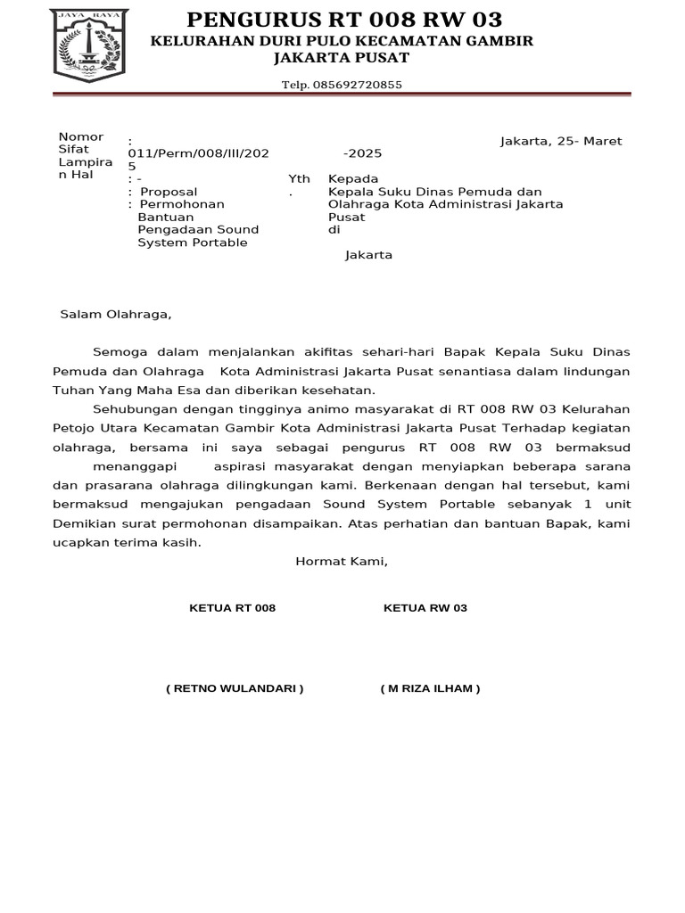 Proposal Pengadaan Sound System RT 008 | PDF