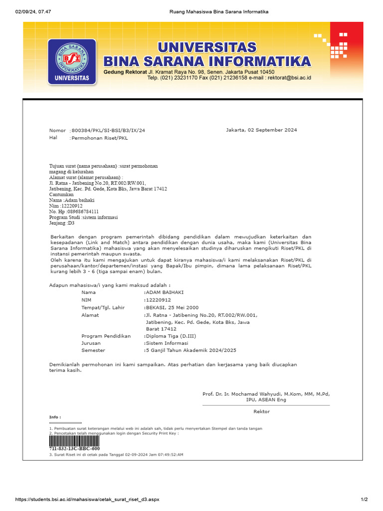 Contoh Surat Riset Magang | PDF