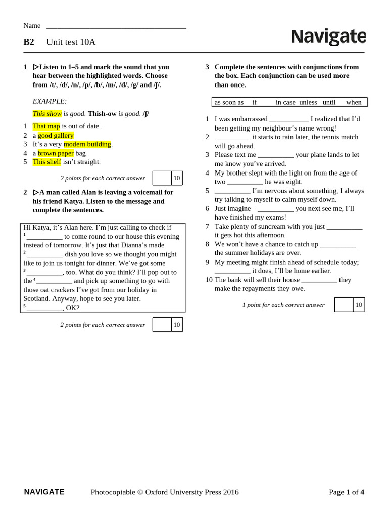 B2 Unit Test 10A Overview | PDF