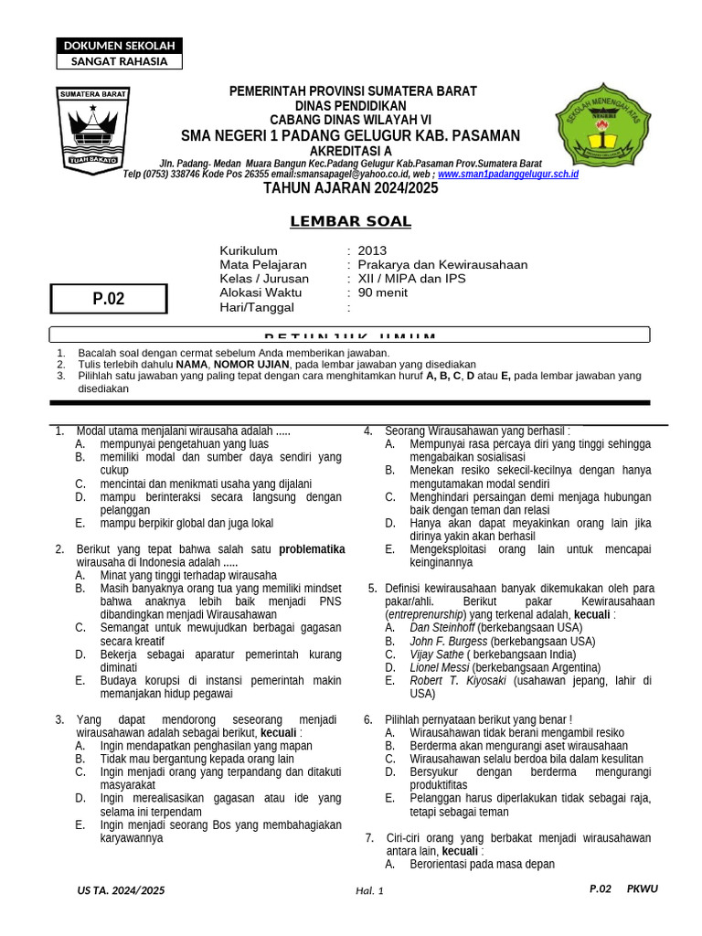 Usp Pkwu Paket 02 Ta. 2024 2025 | PDF