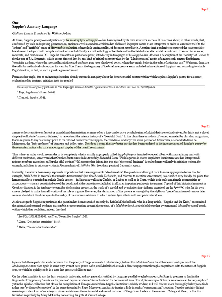 Sappho's Amatory Language | PDF