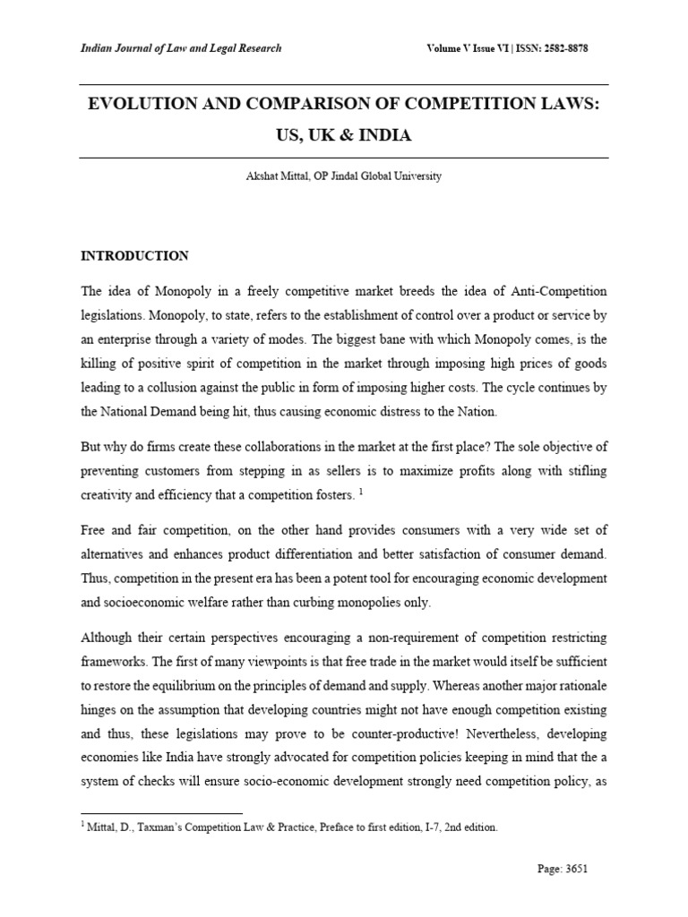 Competition Law in India, USA and UK | PDF | Competition Law | Sherman ...