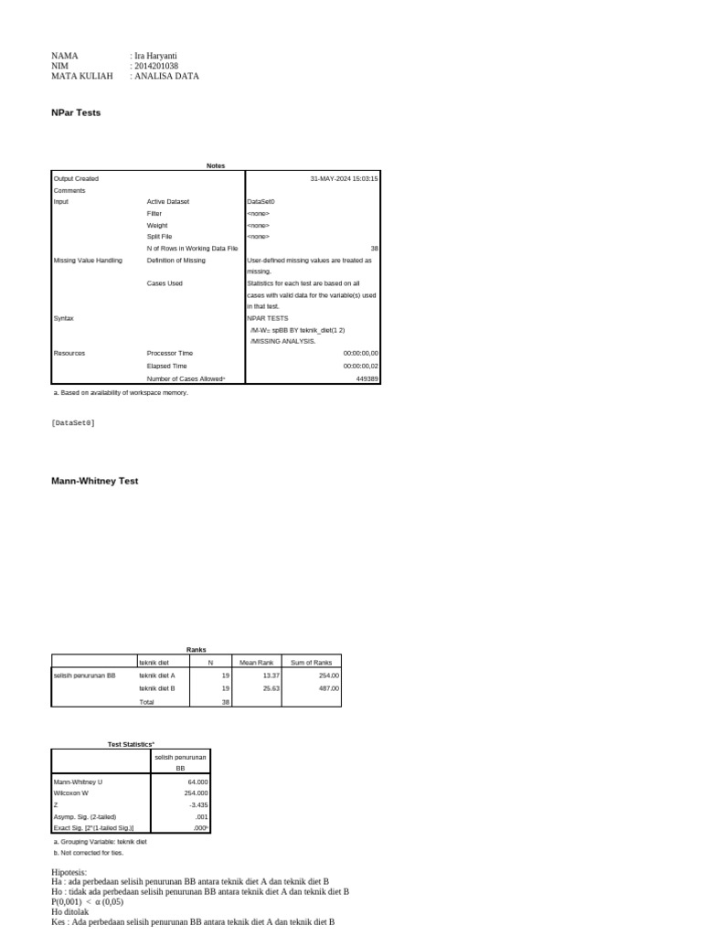 Analisa Data Uji Wilcoxon Dan Uji Man Whiney Pdf Computer 8031