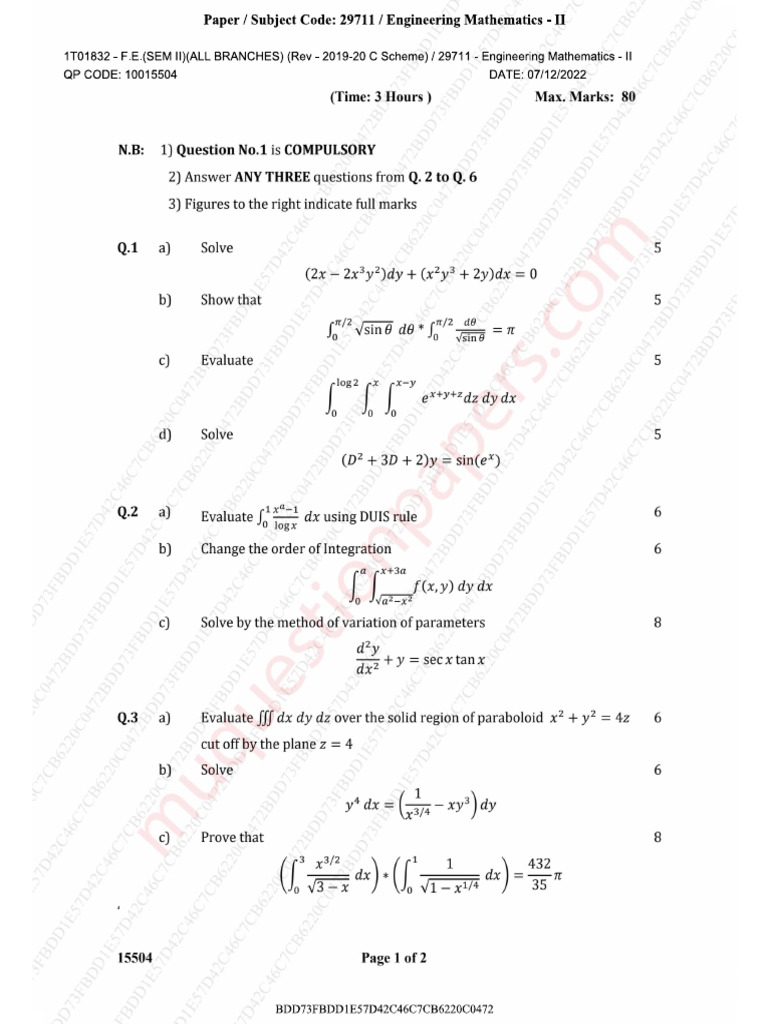 Sem 2 Maths Question Paper Mumbai University | PDF | Chess Openings ...