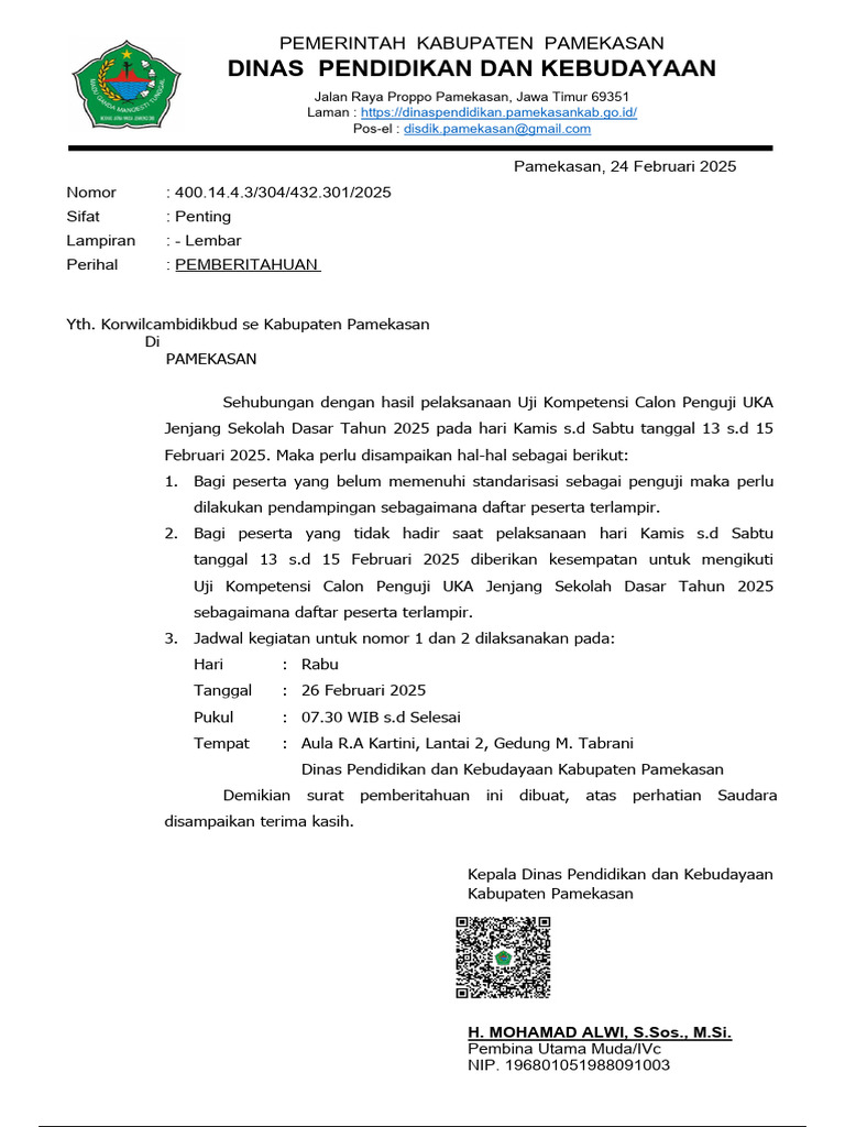 Pemberitahuan Pelaksanan Calon Penguji Uka | PDF