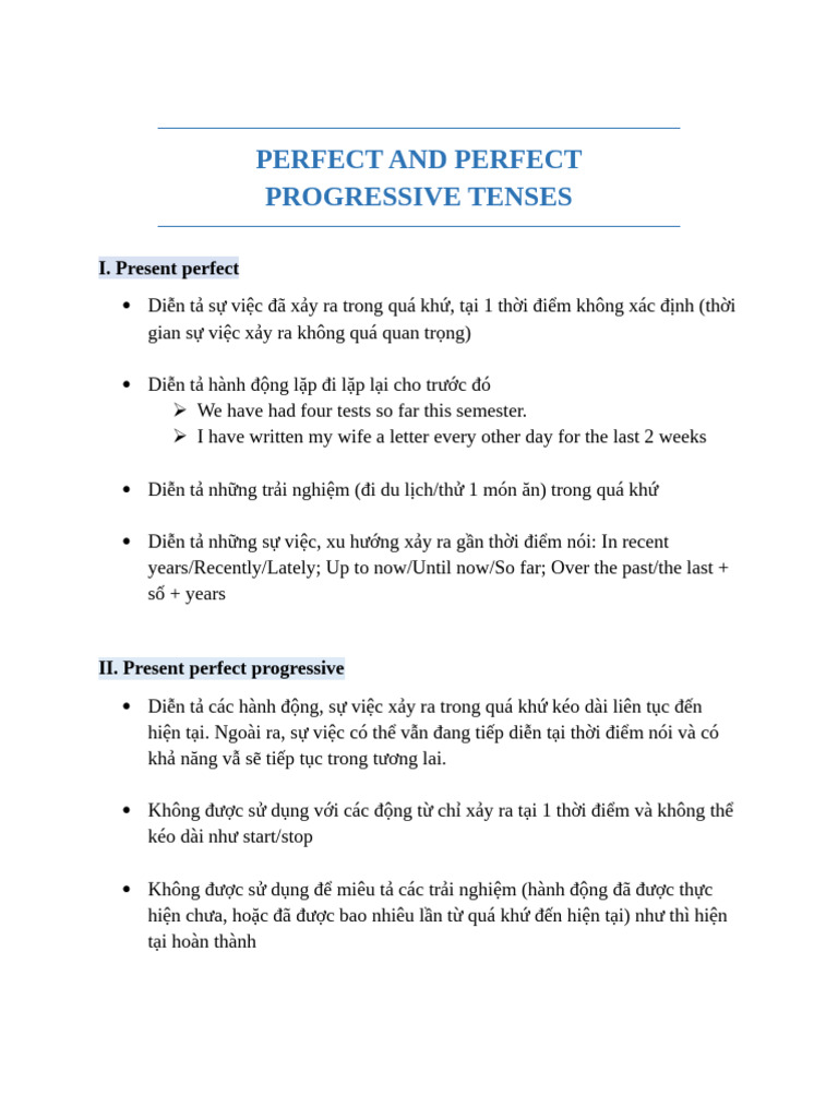 PERFECT AND PERFECT PROGRESSIVE TENSES | PDF