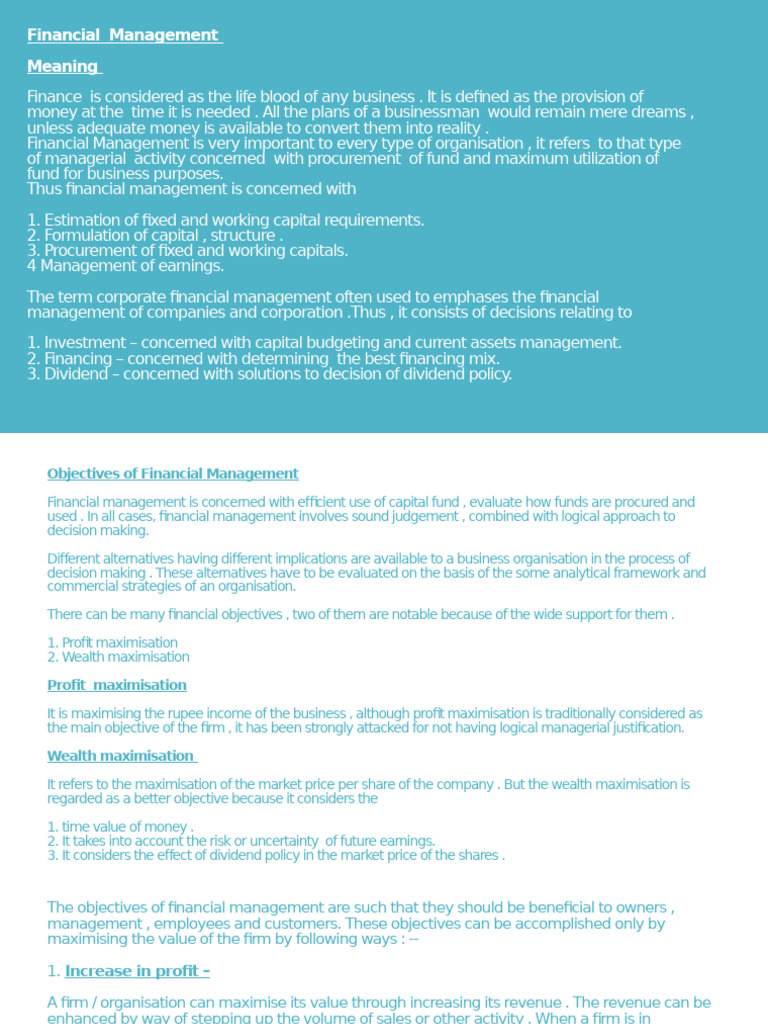 Meaning of Financial Management. | PDF | Value (Economics) | Profit ...