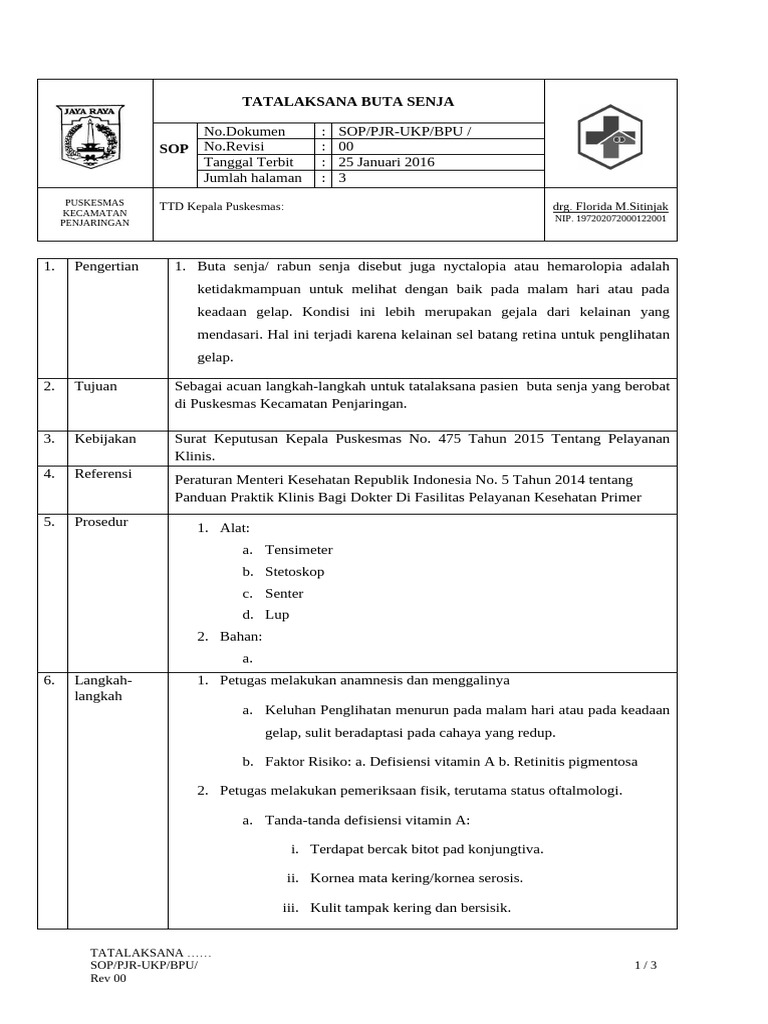 SOP Buta Senja New | PDF