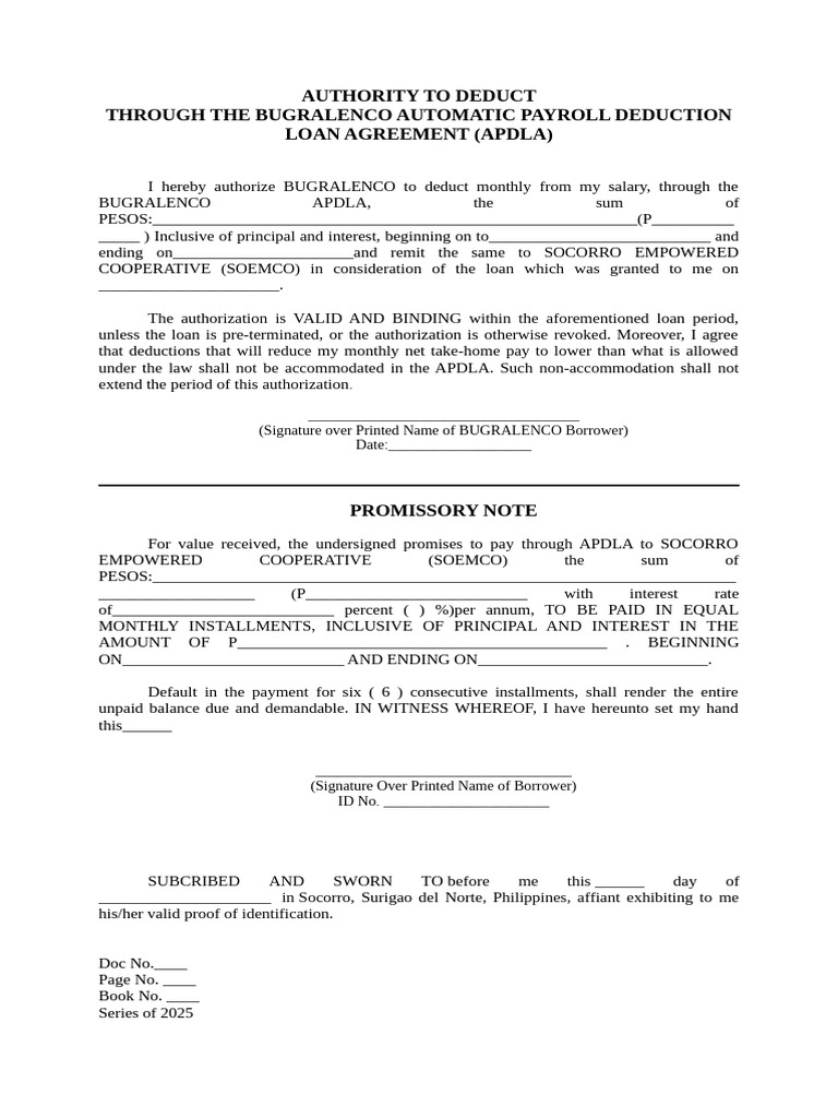AUTHORITY TO DEDUCT and PROMISSORY NOTE | PDF | Interest | Loans