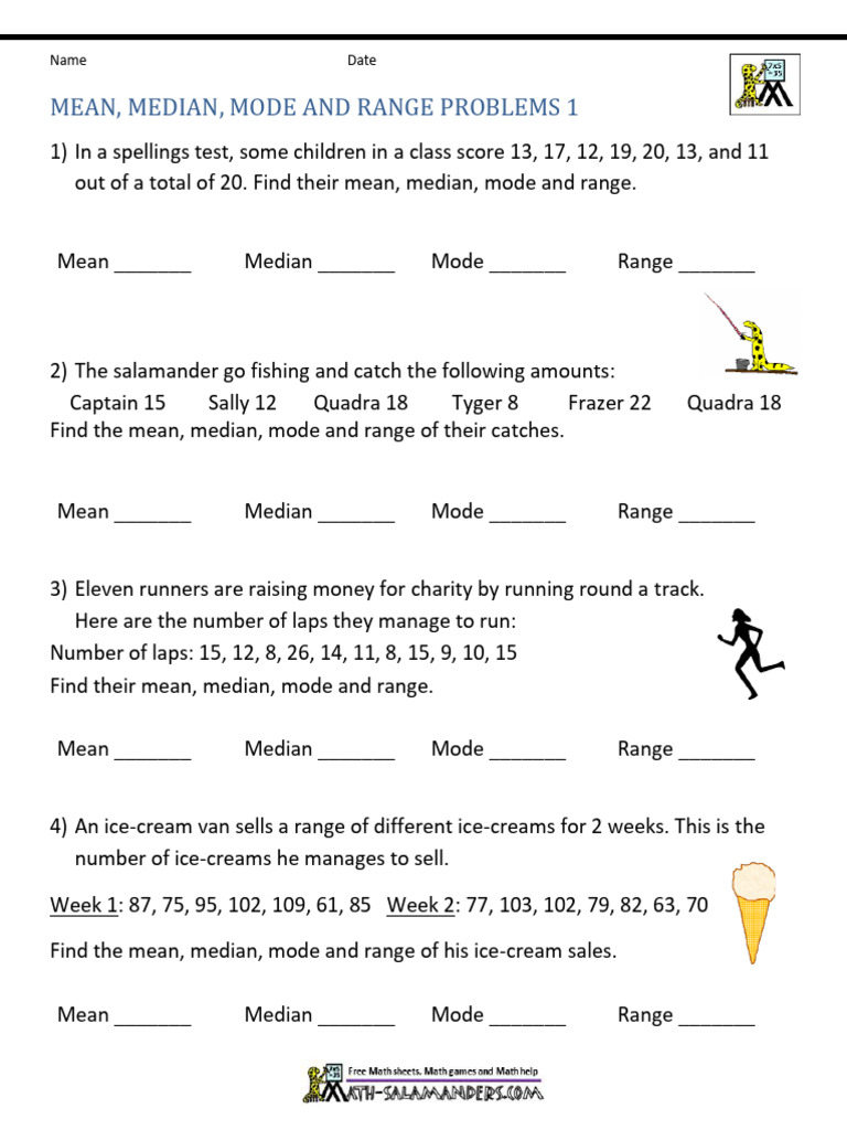 Mean Median Mode Range Problems 1 | PDF