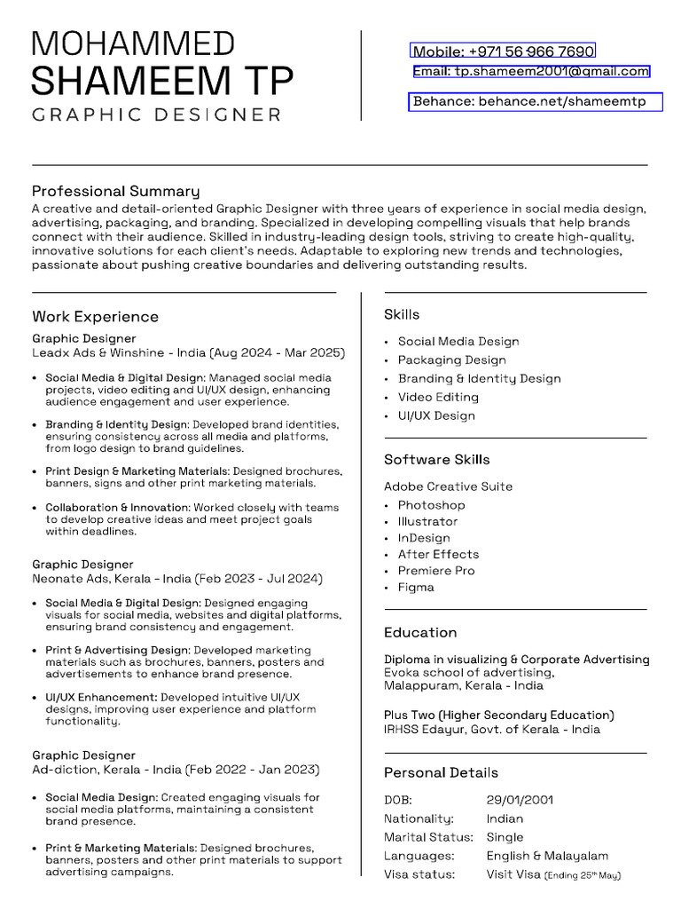 Mohammed Shameem TP Resume | PDF