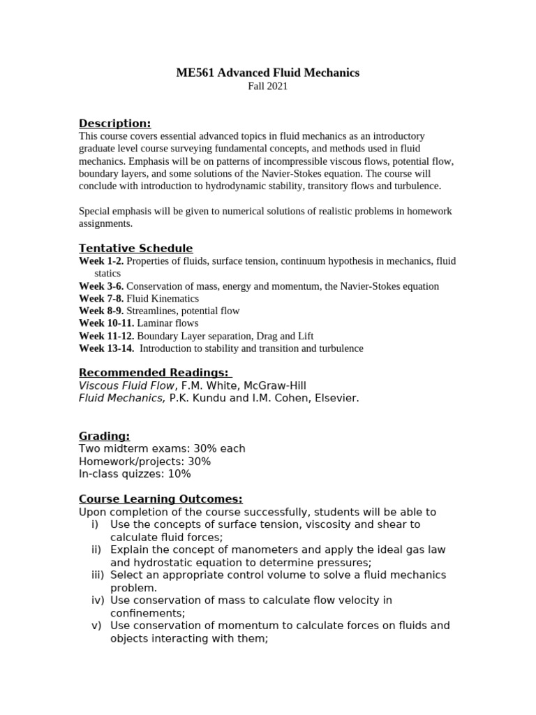 ME561 Advanced Fluid Mechanics | PDF