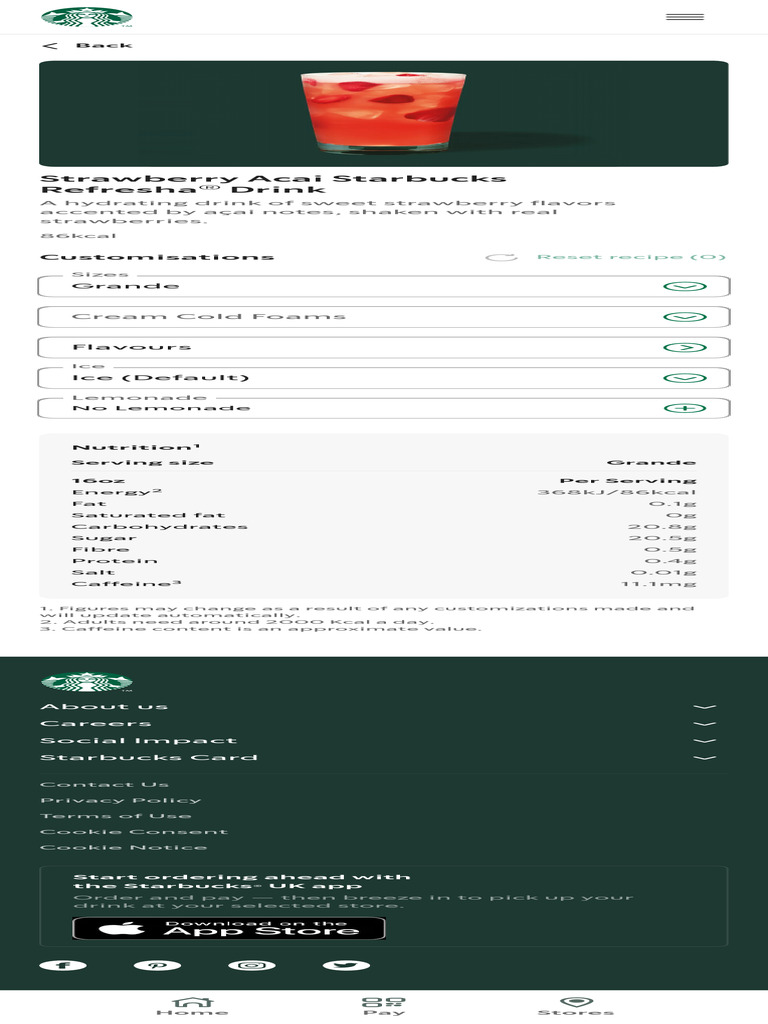 Order - Menu - Product - GBR GR Strawberry Acai Refresha MOP Starbucks | PDF