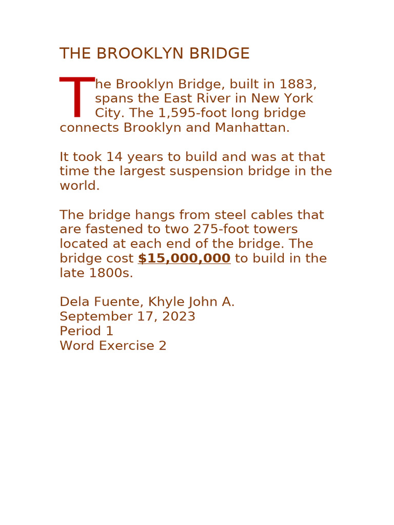 Brooklyn Bridge History and Facts | PDF