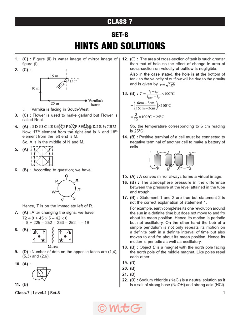 Nso Level1 Solution Class 7 Set 8 | PDF | Water | Leaf