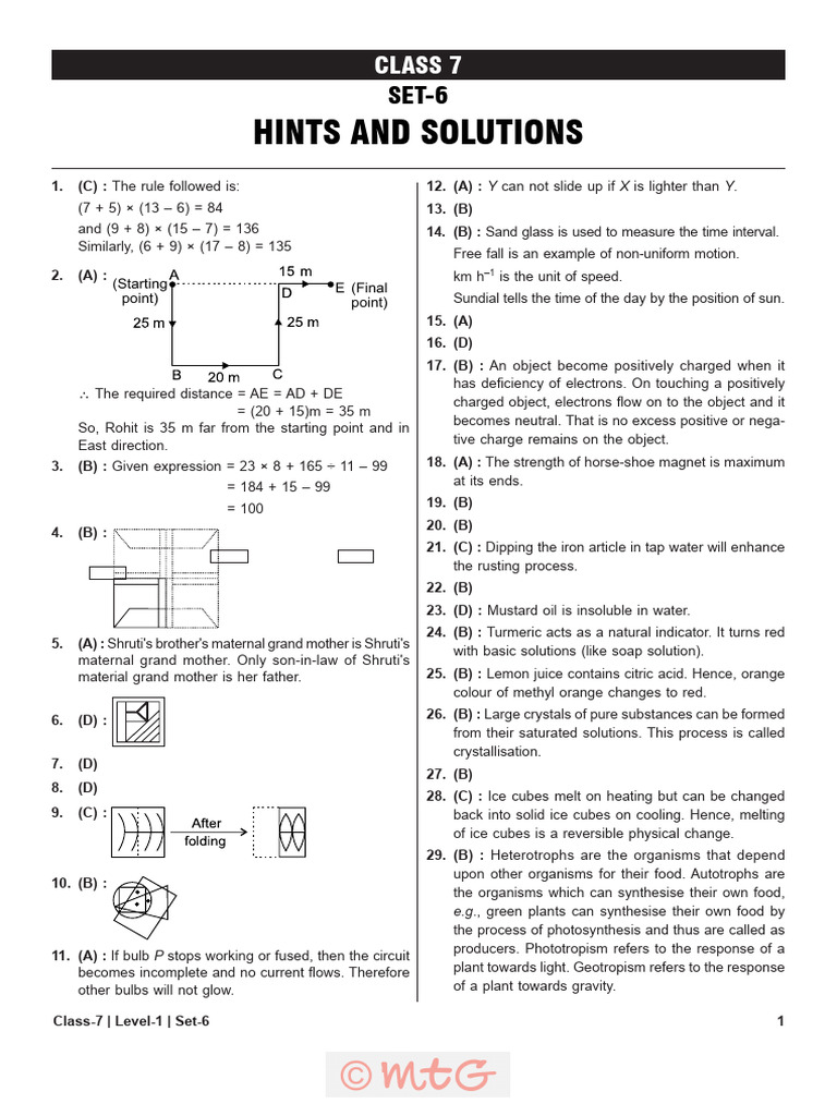 Nso Level1 Solution Class 7 Set 6 | PDF | Tooth | Plants