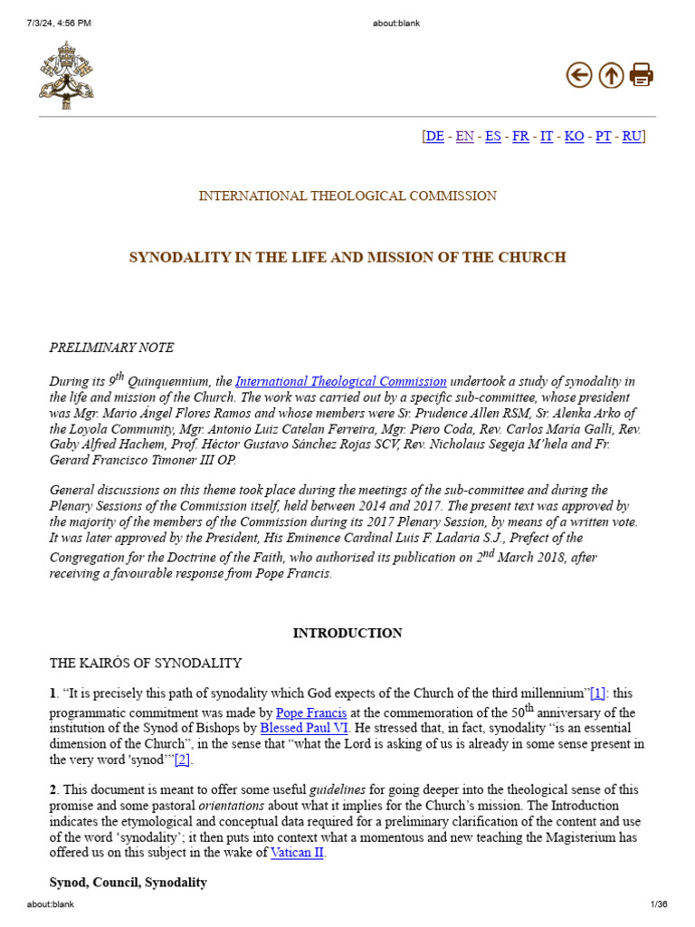 Synodality in The Life and Mission of The Church | PDF | Catholic ...