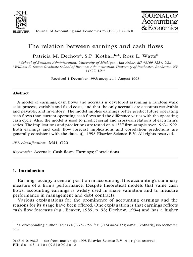 The Relation Between Earnings and Cash Flows: Patricia M. Dechow, S.P ...