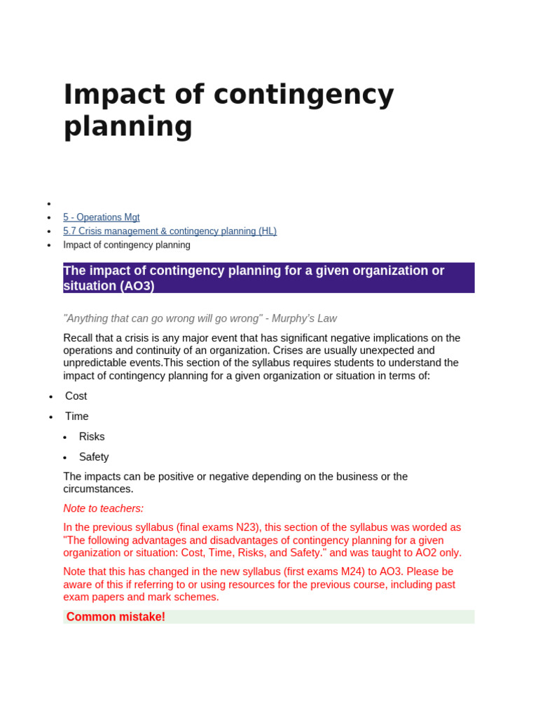 Impact of Contingency Planning | PDF | Risk | Risk Assessment