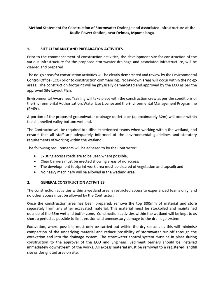 Appendix 15 - Method Statement | PDF | Stormwater | Storm Drain