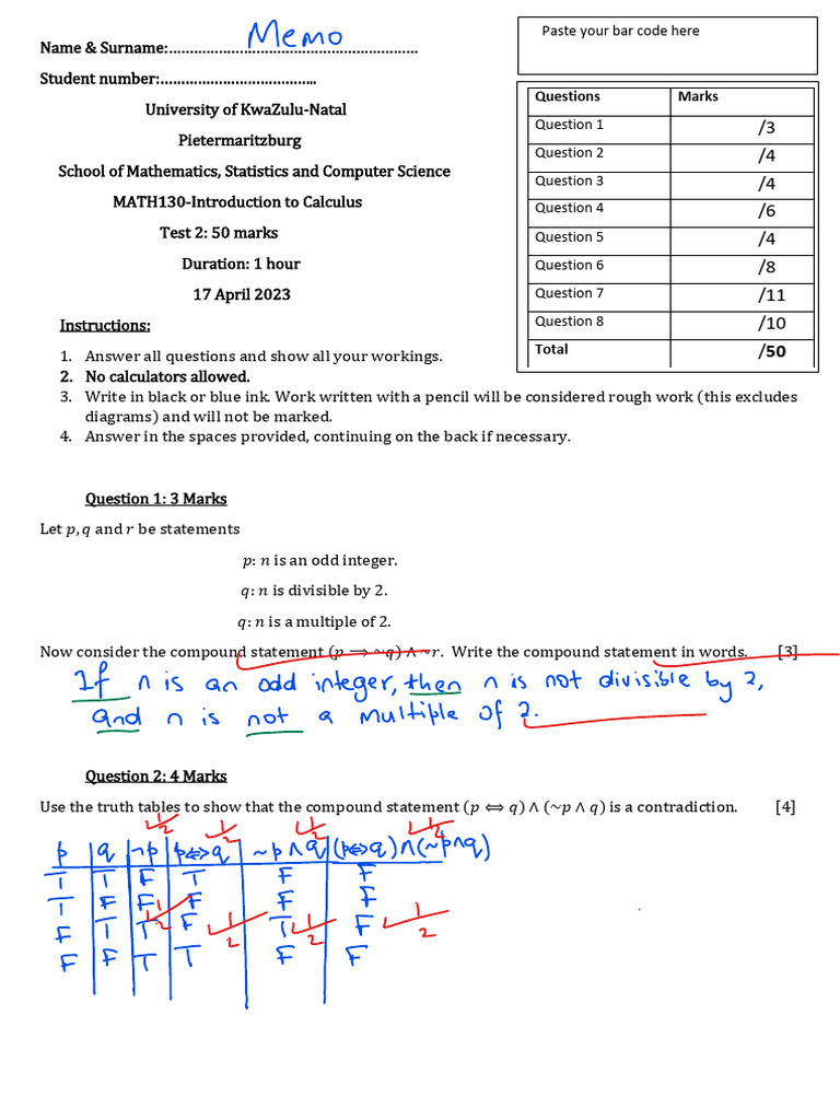 MATH130 Test 2 Original-Memo1 | PDF | Mathematical Proof | Mathematics