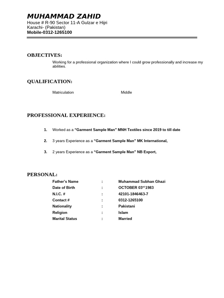CV-Muhammad Zahid 1 | PDF