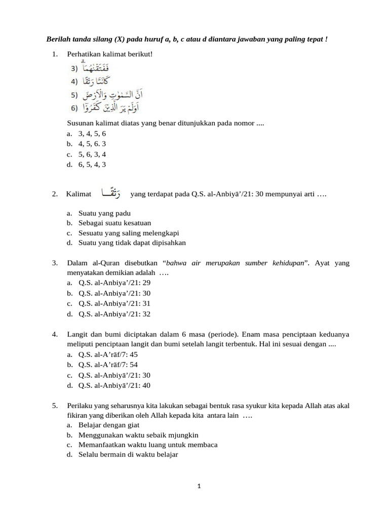 7.2 NASKAH SOAL PAT GENAP PAI SMP KLS 7 TP 2022 2023 KURMER Ok | PDF