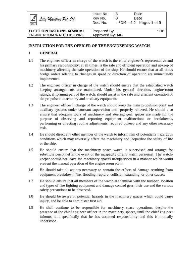 4.2 Engine Room Watch Keeping | PDF | Ships