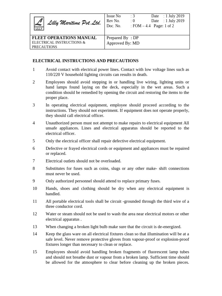 4.4 Electrical Instructions & Precautions | PDF | Electricity ...