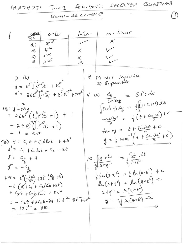 TUTORIAL 1 SOLUTION - DE | PDF