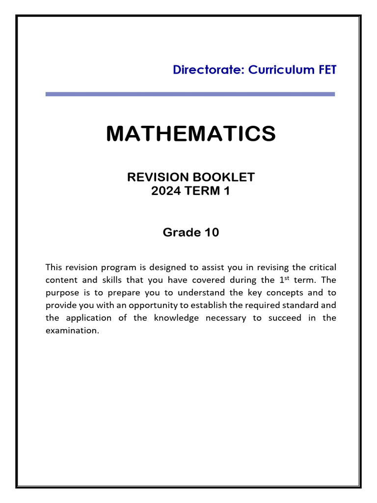 Mathematics Grade 10 Revision Material Term 1 - 2024 | PDF | Inequality ...