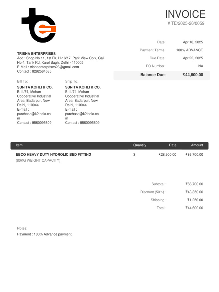 Invoice TE - 2025-26 - 0059 | PDF