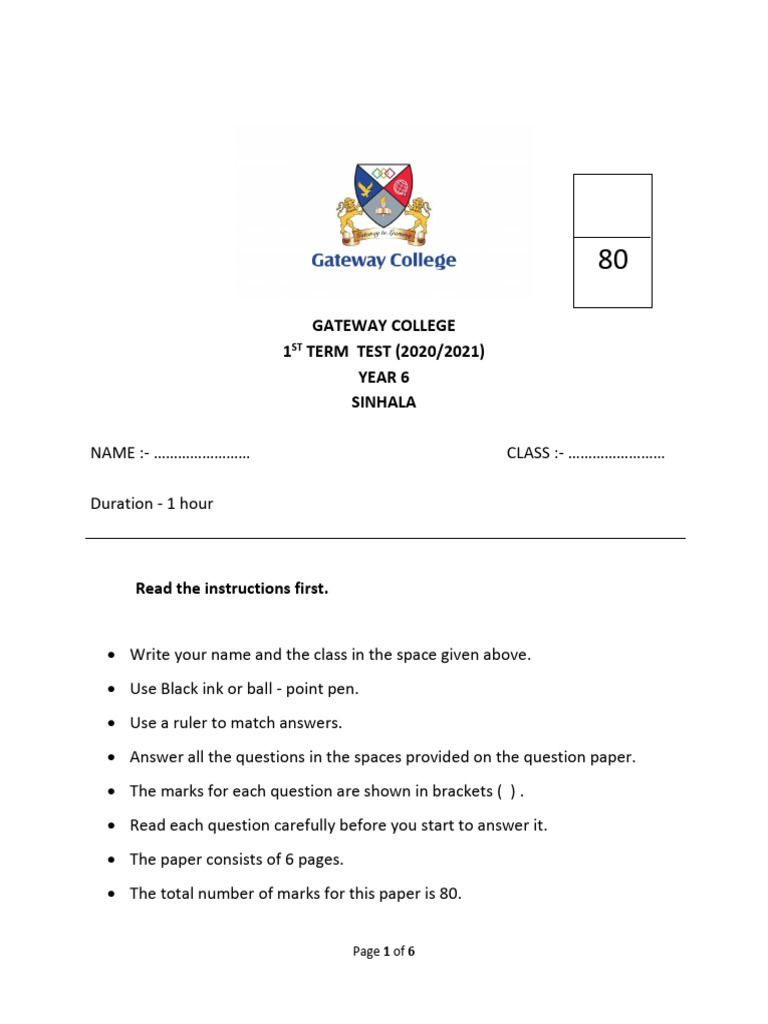 Nov2020 Yr6 Sinhala Final 05-Nov | PDF