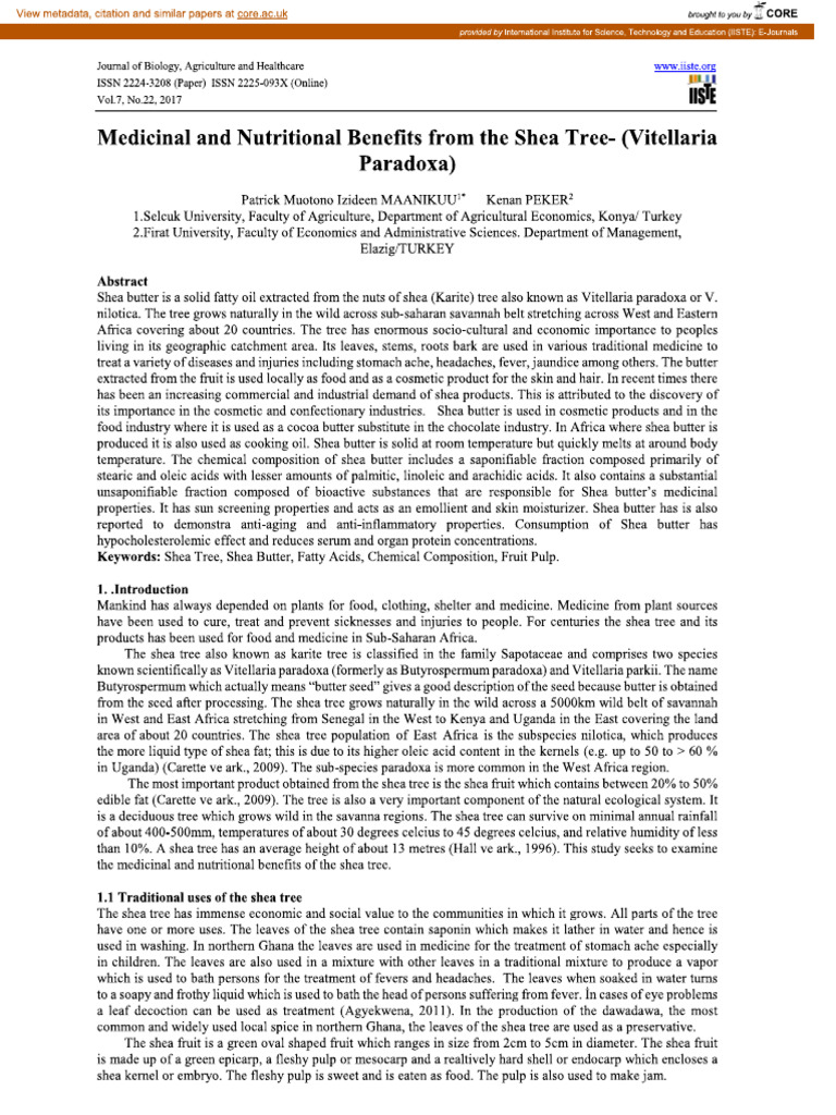 Medicinal and Nutritional Benefits From The Shea Tree - (Vitellaria ...