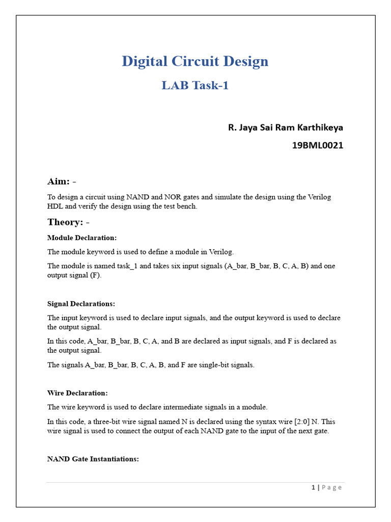 Digital Circuit Design-Task-1 | PDF | Logic Gate | Computer Science
