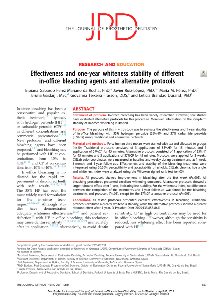 (JPD) DA ROCHA 2025 - Colour Stability of Dental Bleaching | PDF