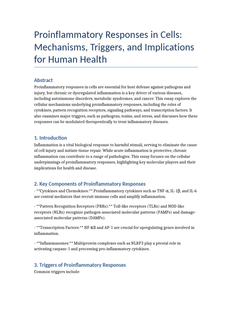Proinflammatory Responses Essay | PDF | Inflammation | Cytokine