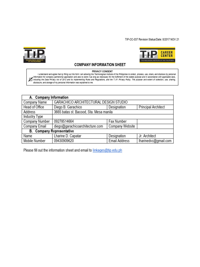 TIP CC 037 Company Information Sheet | PDF