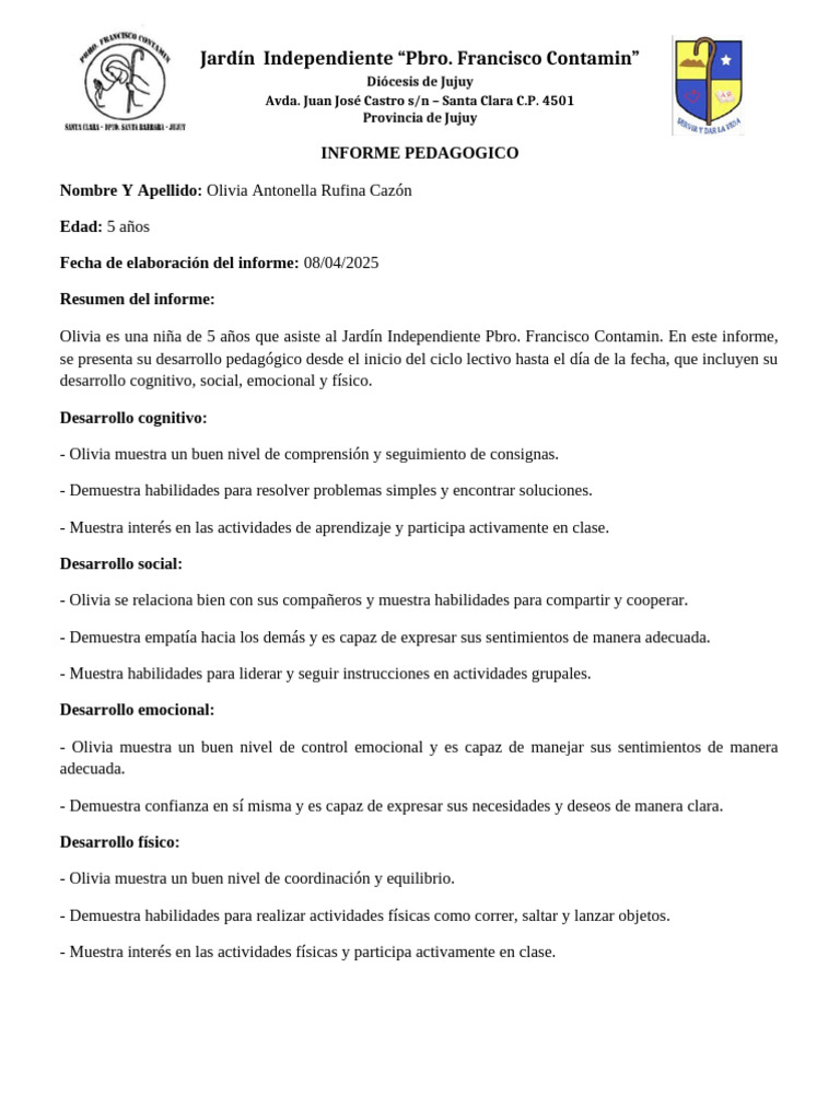 Informe Pedagogico | PDF