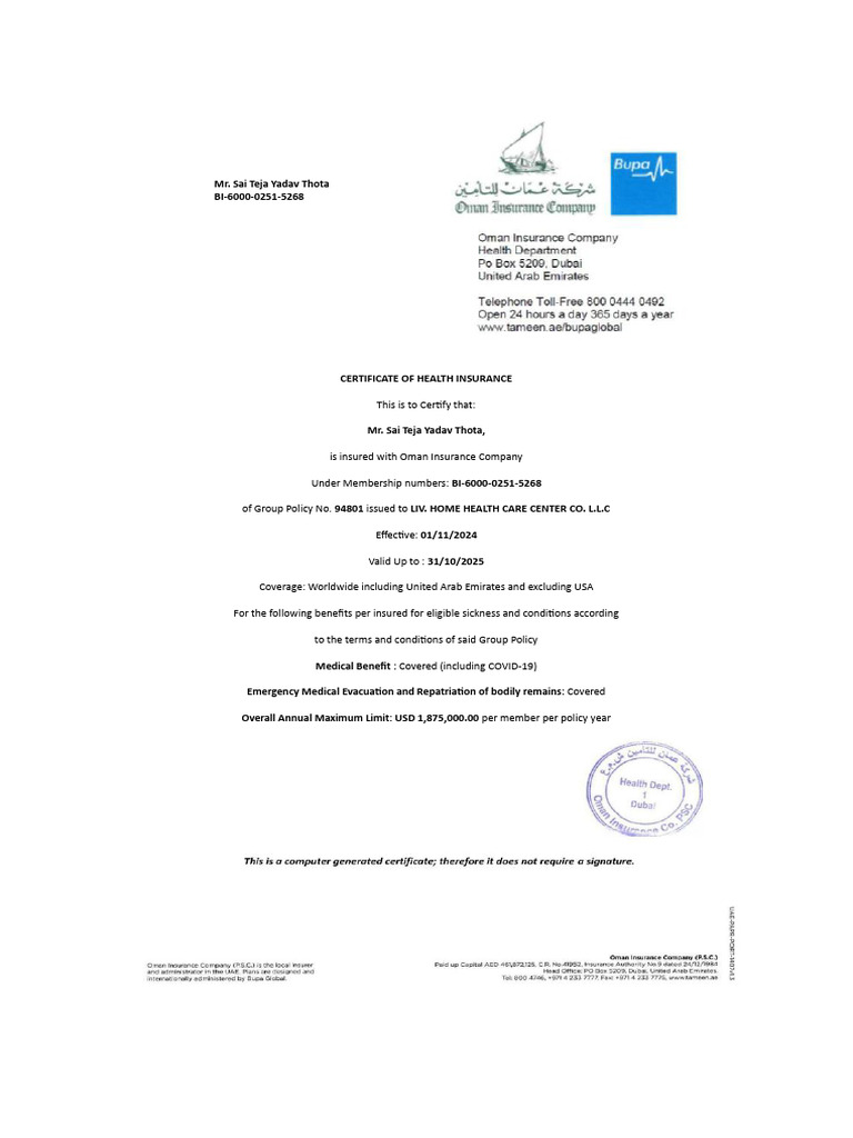 Tej Insurance Doc | PDF