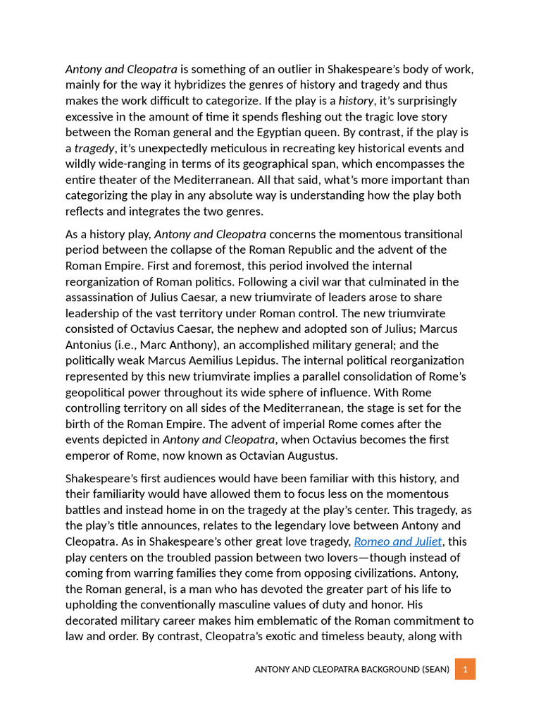 Antony and Cleopatra Summary | PDF | Mark Antony | Augustus