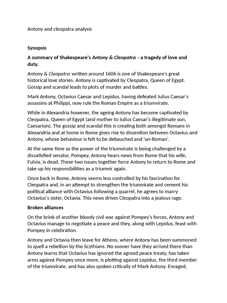 Antony and Cleopatra Analysis | PDF | Mark Antony | Augustus